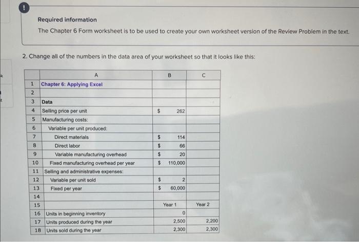 Solved Required information The Chapter 6 Form worksheet is | Chegg.com
