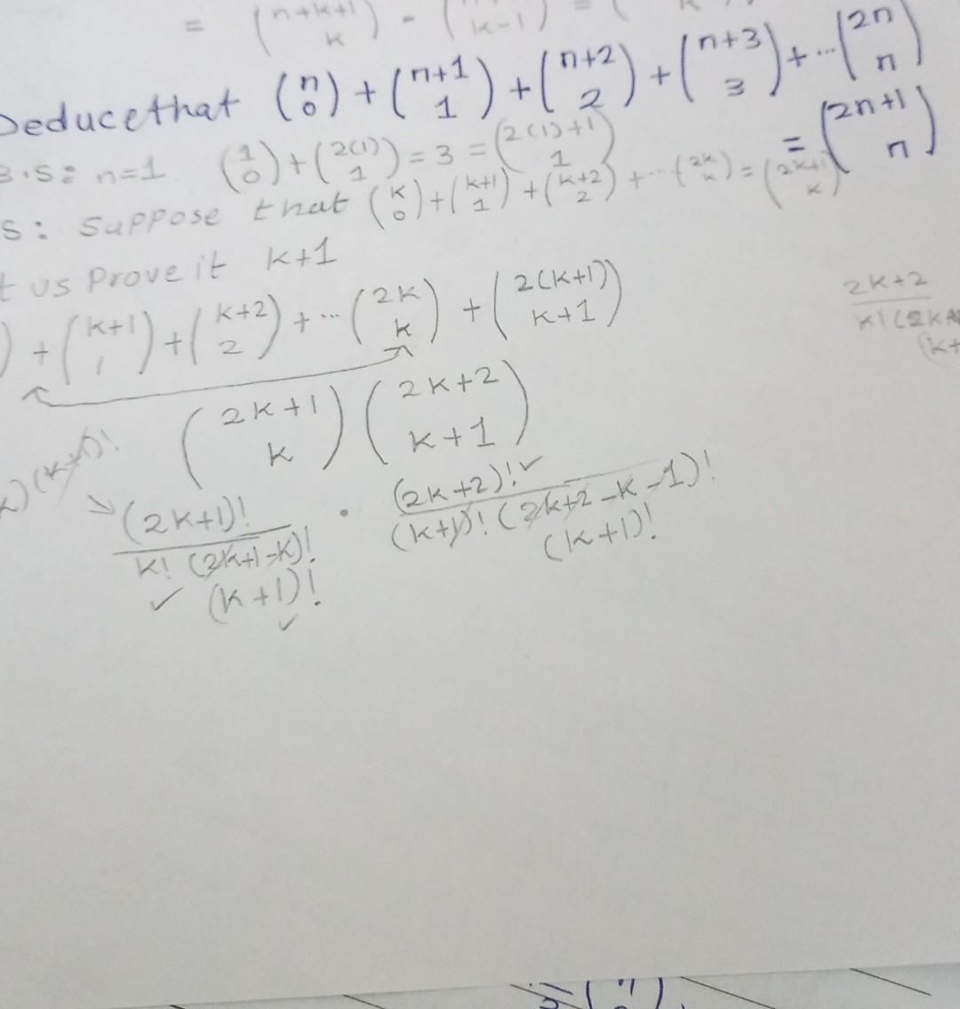 Deducethat (n0)+(n+11)+(n+22)+(n+33)+⋯(2nn) s:S: | Chegg.com