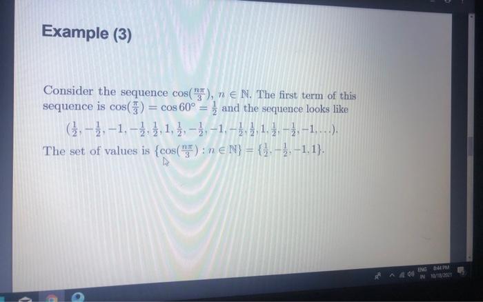 Solved Example (3) Consider the sequence cos(""), n € N. The | Chegg.com