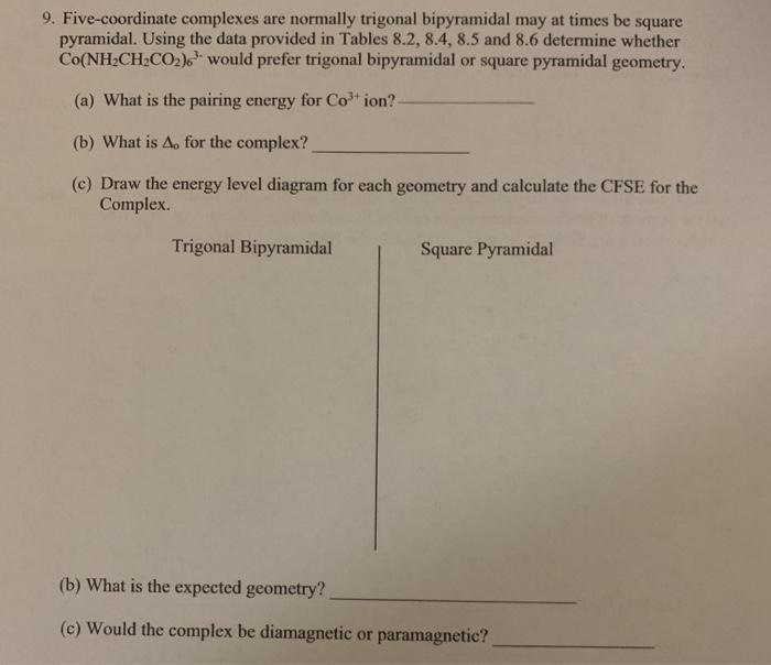 Solved 9. Five-coordinate complexes are normally trigonal | Chegg.com