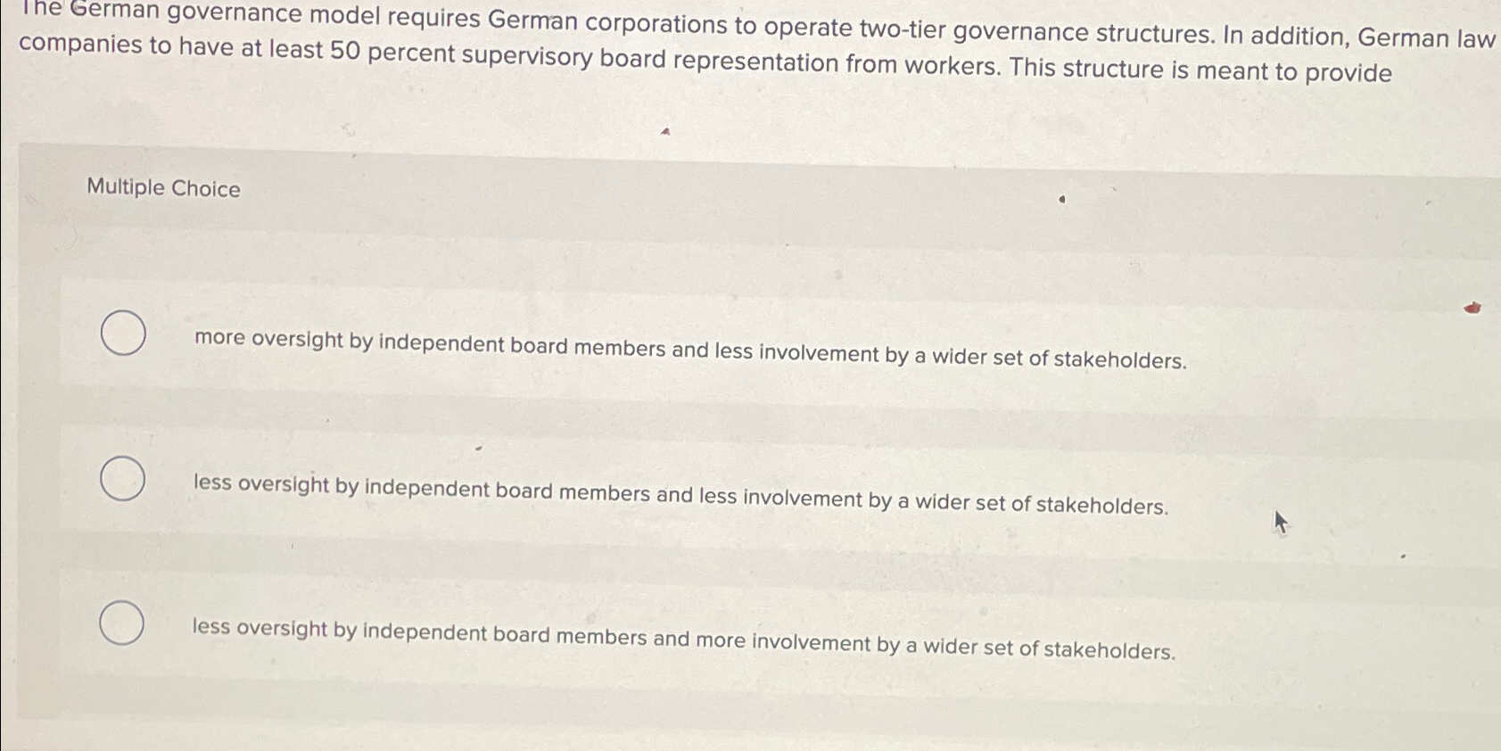Solved The German governance model requires German | Chegg.com