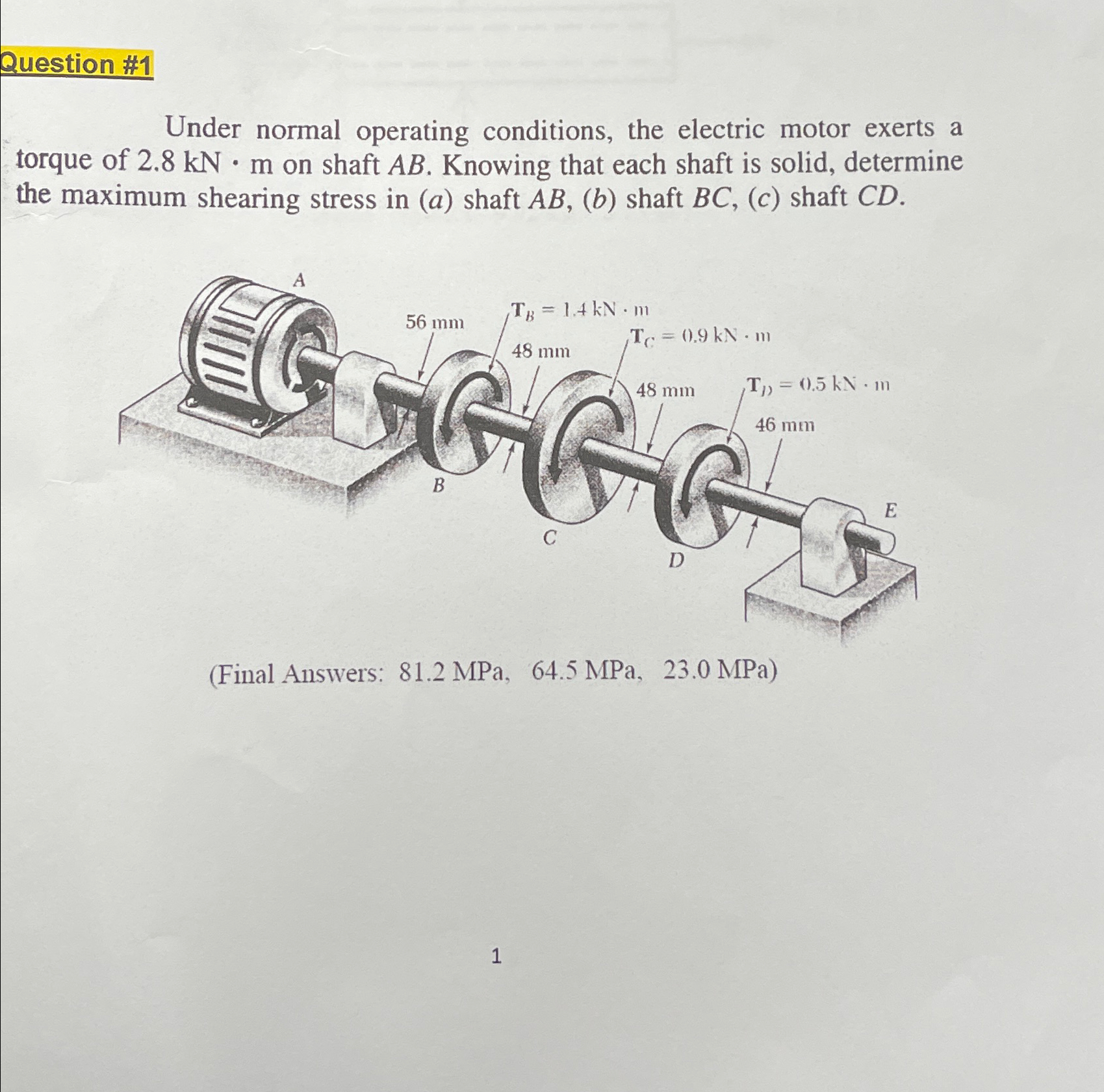 Solved Question #1Under normal operating conditions, the | Chegg.com