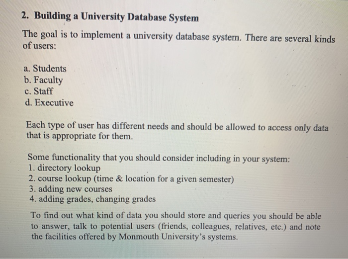 2. Building a University Database System The goal is | Chegg.com