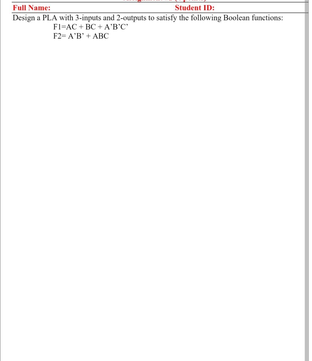 Solved Design a PLA with 3-inputs and 2-outputs to satisfy | Chegg.com