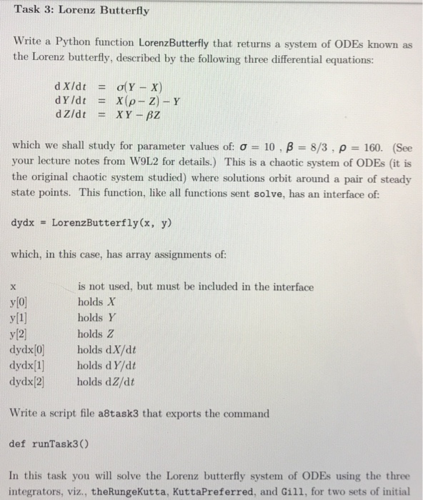 Task 3: Lorenz Butterfly Write a Python function | Chegg.com