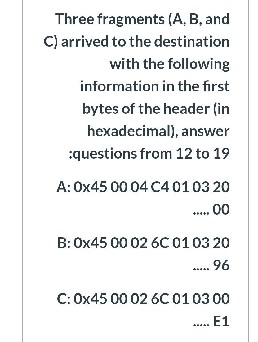 Solved Three fragments (A, B, and C) arrived to the | Chegg.com