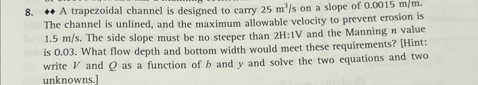 Solved The channel is unlined, and the maximum allowable | Chegg.com