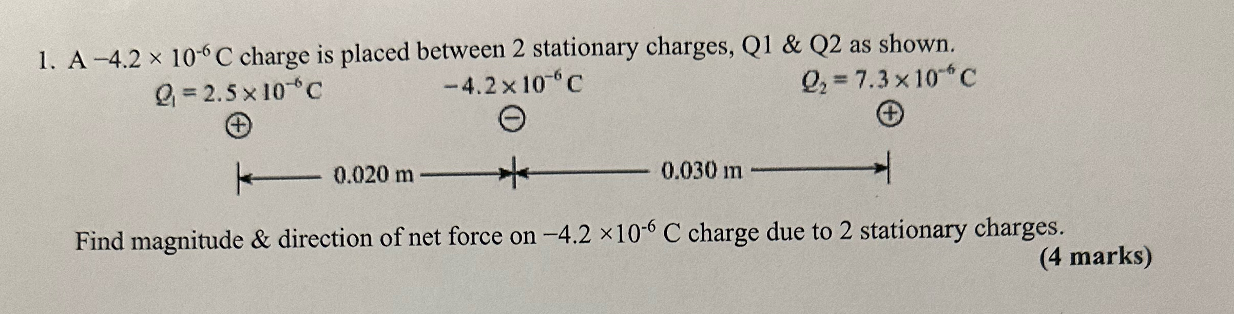 Solved A -4.2×10-6C ﻿charge is placed between 2 ﻿stationary | Chegg.com