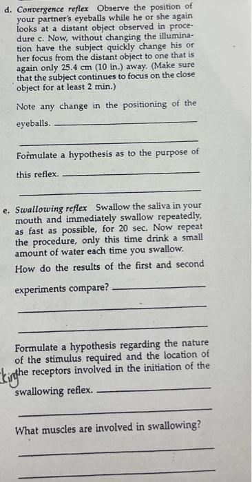 Solved d. Convergence reflex Observe the position of your | Chegg.com
