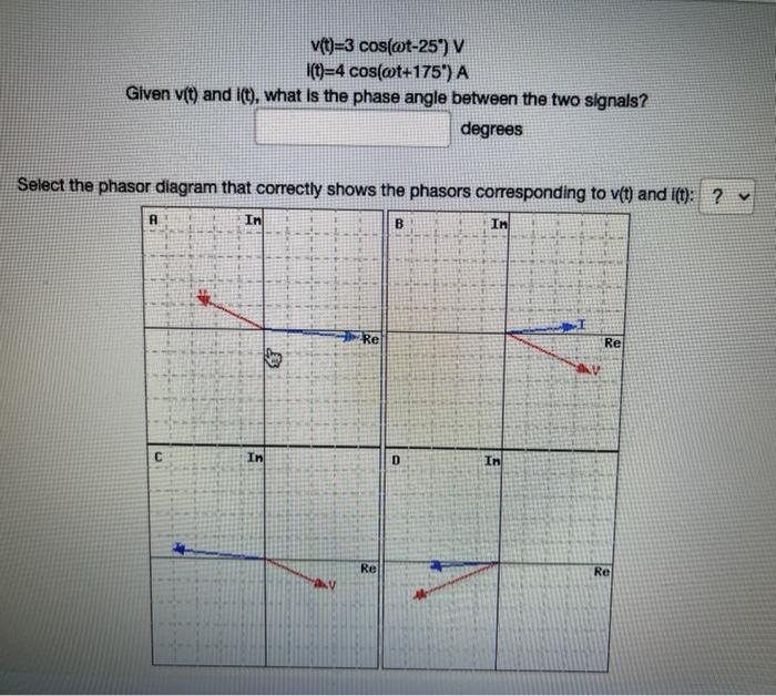 Solved v(t)=3 cos(@t-25') V f(t)=4 cos(@t+175') A Given v(t) | Chegg.com