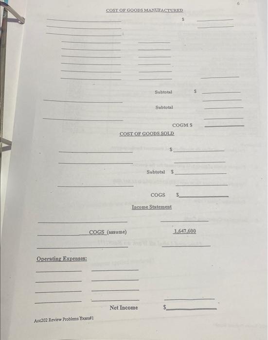 Solved Ace202 Example Problem: COGM, COGS, I/S 4 I. Hunt | Chegg.com