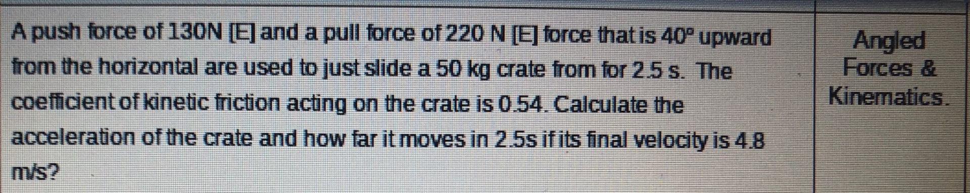 Solved A push force of 130N [E]and a pull force of 220 N EJ | Chegg.com