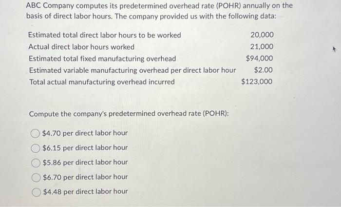 Solved PDQ Company uses direct labor hours in its | Chegg.com