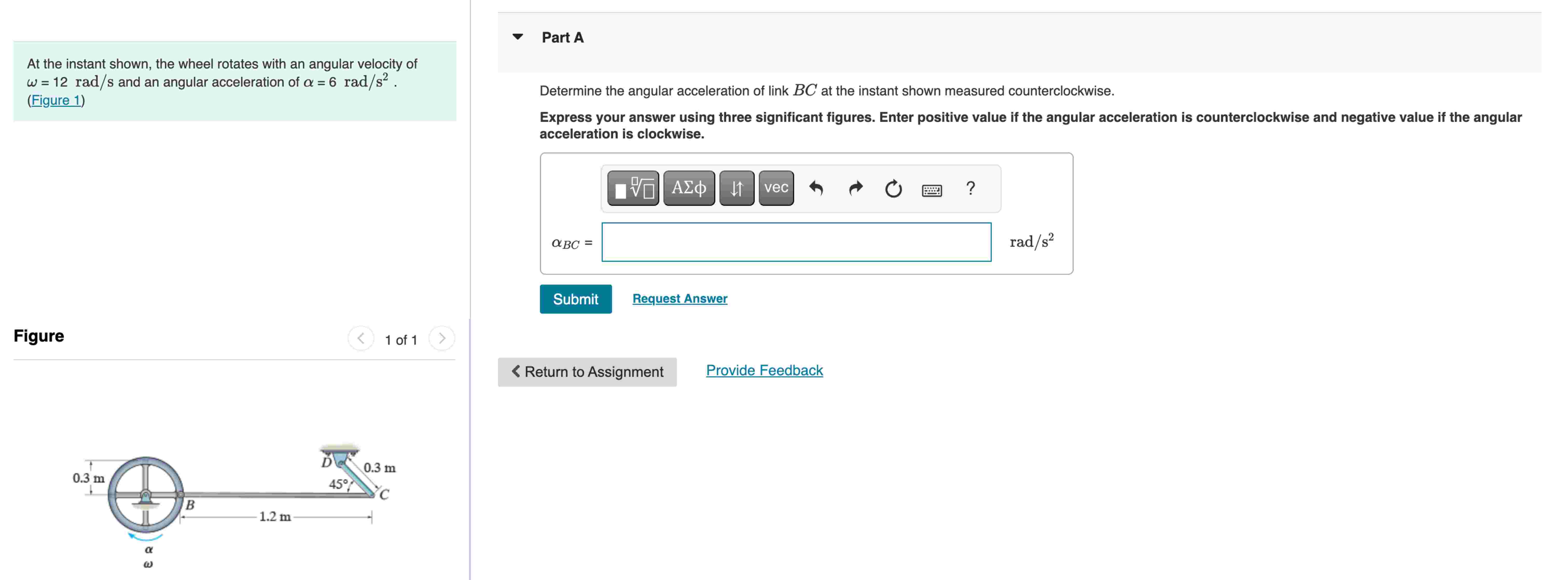 Solved Determine the angular acceleration of ﻿link BCBC at | Chegg.com