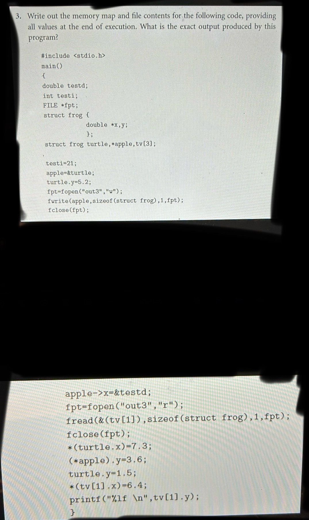 Write out the memory map and file contents for the | Chegg.com
