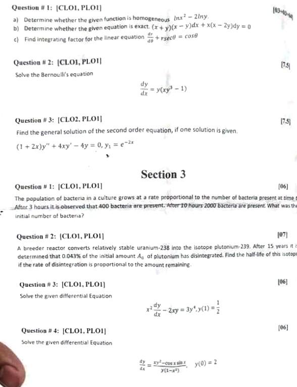 Solved Question \# 1: [CLO1, PLO1] a) Determine whether the | Chegg.com