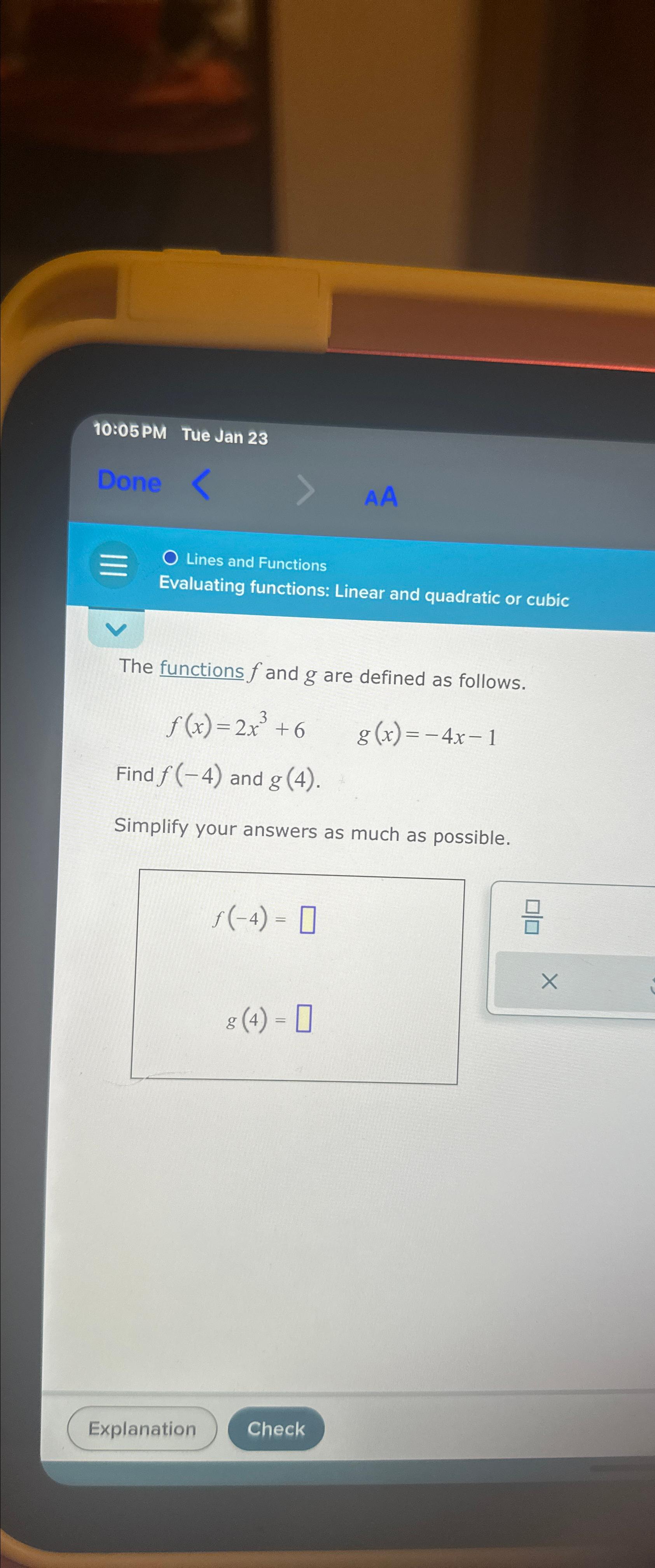Solved 10:05 ﻿PM Tue Jan 23DoneAALines and | Chegg.com