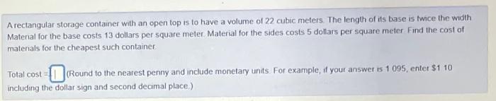 Solved A rectangular storage container with an open top is | Chegg.com