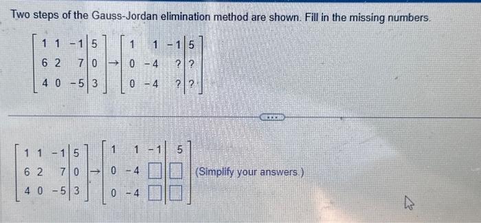 Solved Two steps of the Gauss-Jordan elimination method are | Chegg.com