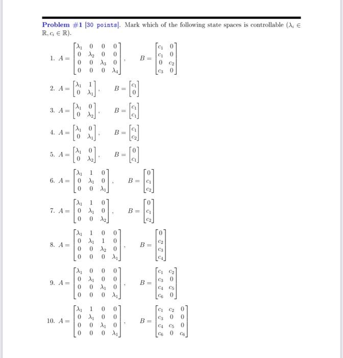 Solved Problem \#1 [30 points|. Mark which of the following | Chegg.com