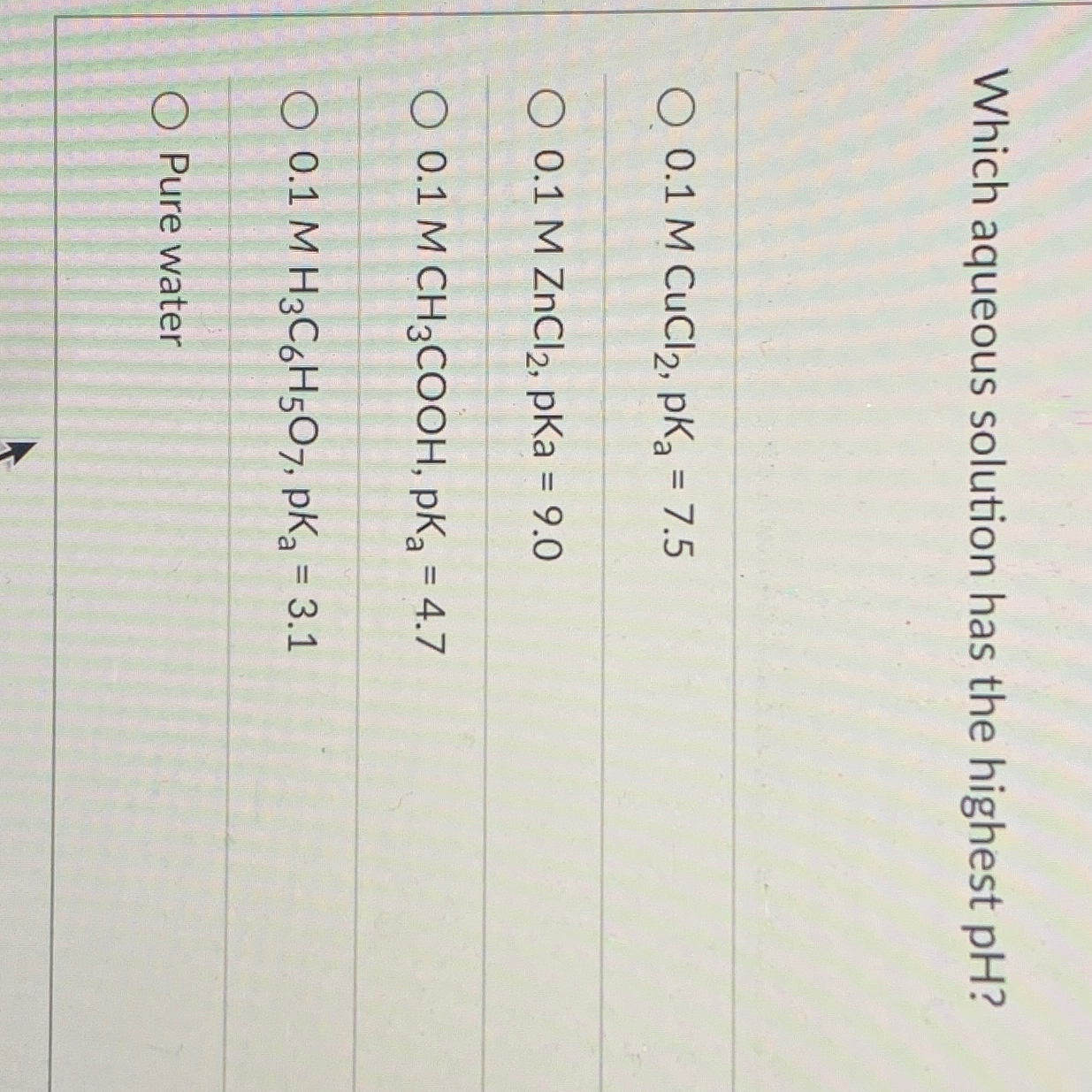 Solved Which aqueous solution has the highest | Chegg.com