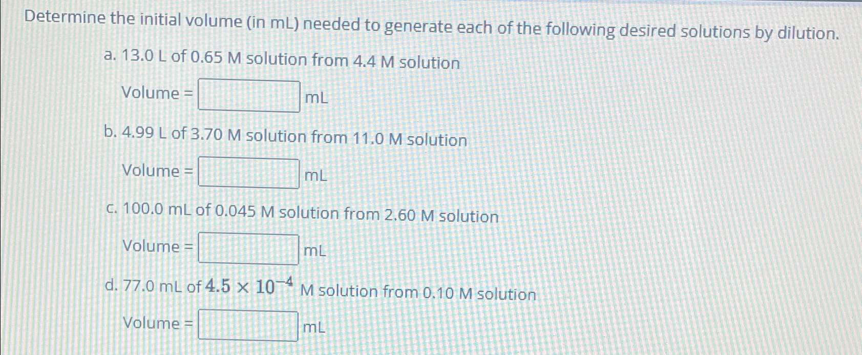 Solved Determine the initial volume (in mL ) ﻿needed to | Chegg.com