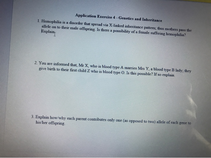 Solved Application Exercise 4 - Genetics and Inheritance 1. | Chegg.com