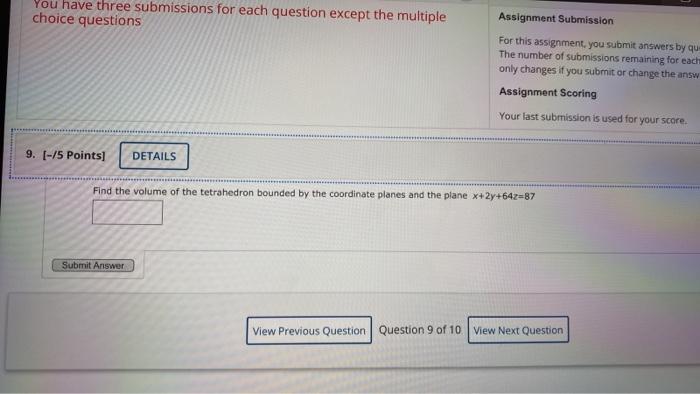 Solved 9. [-/5 Points] Find the volume of the tetrahedron | Chegg.com