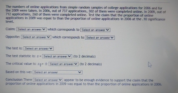Solved The numbers of online applications from simple random | Chegg.com