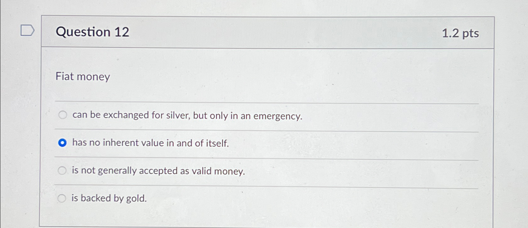 Solved Question 121.2ptsFiat moneycan be exchanged for | Chegg.com
