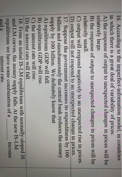 Solved 16. According to the imperfect-information model, in | Chegg.com