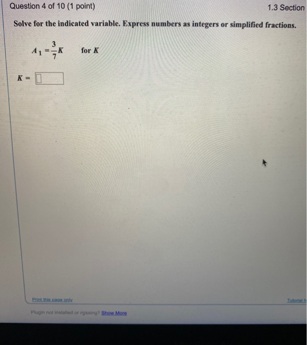 Solved Question 4 of 10 (1 point) 1.3 Section Solve for the | Chegg.com