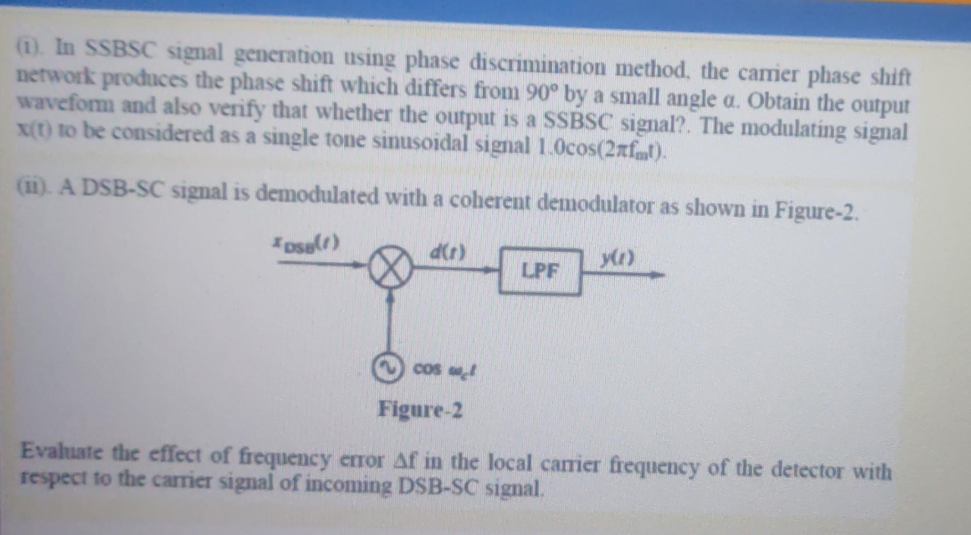 Solved (1). In SSBSC signal generation using phase | Chegg.com