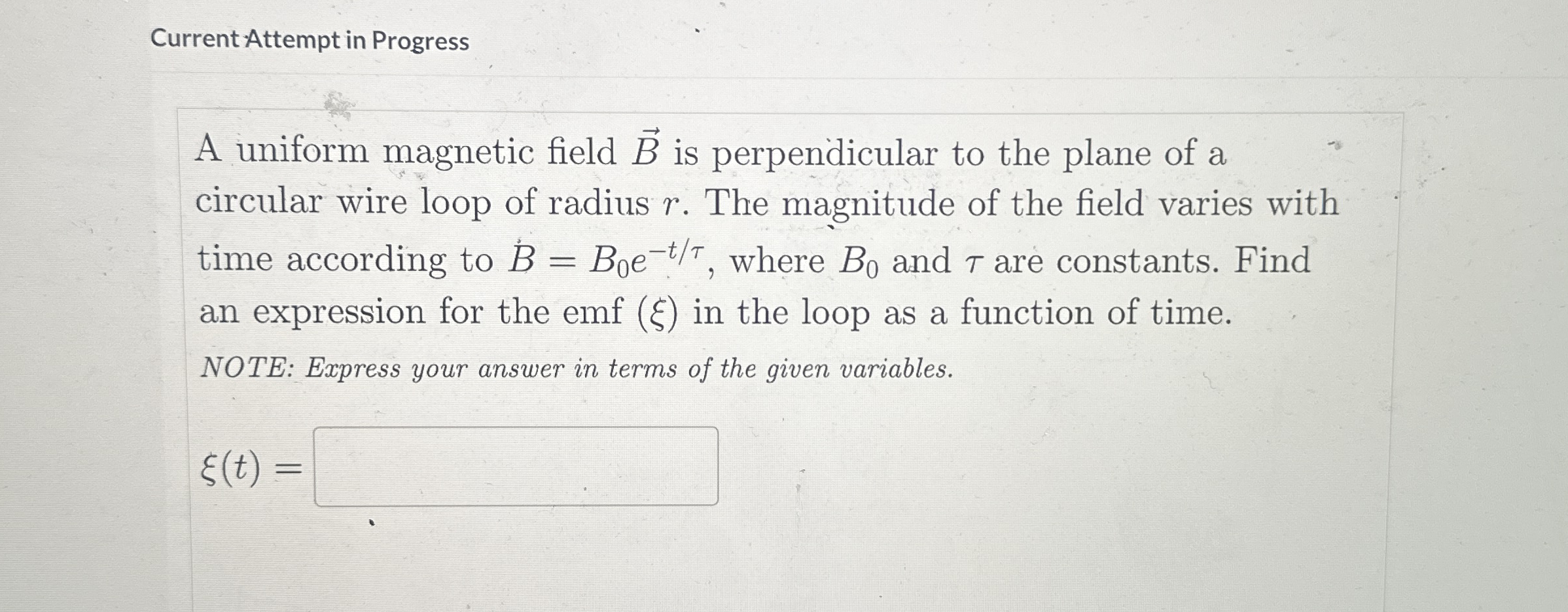 Solved Current Attempt in ProgressA uniform magnetic field | Chegg.com