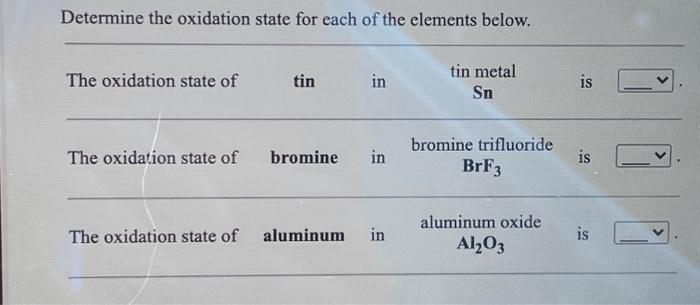 Solved Determine the oxidation state for each of the | Chegg.com