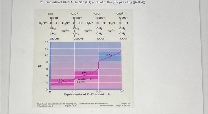 Solved 2. Find ratio of Gluº (A-) to Glu* (HA) at pH of 5. | Chegg.com
