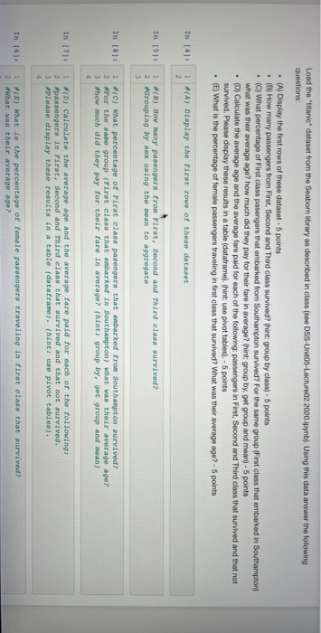 Solved Load the "stanic" dataset from the Seaborn library as | Chegg.com