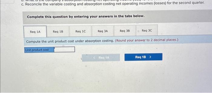 Solved c. Reconcile the variable costing and absorption | Chegg.com