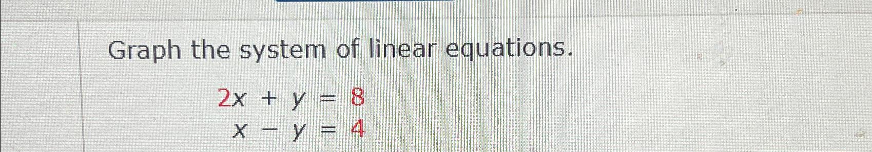 Solved Graph the system of linear equations.2x+y=8x-y=4 | Chegg.com