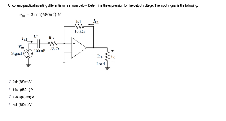 Solved An op amp practical inverting differentiator is shown | Chegg.com