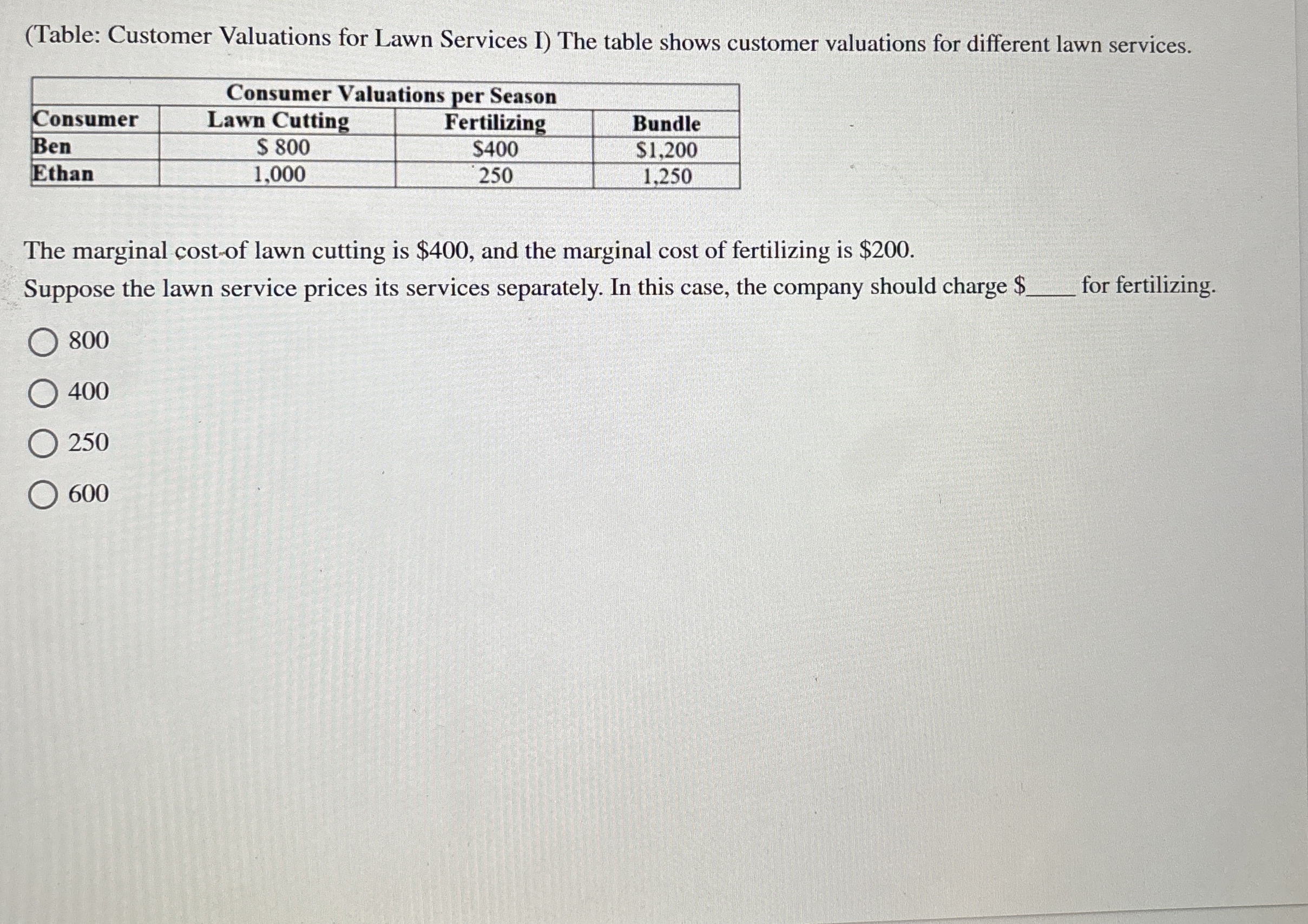 High Quality SOLUTION (Table: Customer Valuations for Lawn Services I ... High Quality SOLUTION (Table: Customer Valuations for Lawn Services I ...