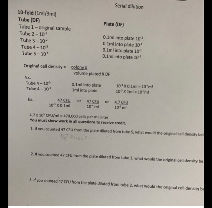 Solved Serial dilution Plate (DF) 10-fold (1ml/9ml) Tube | Chegg.com