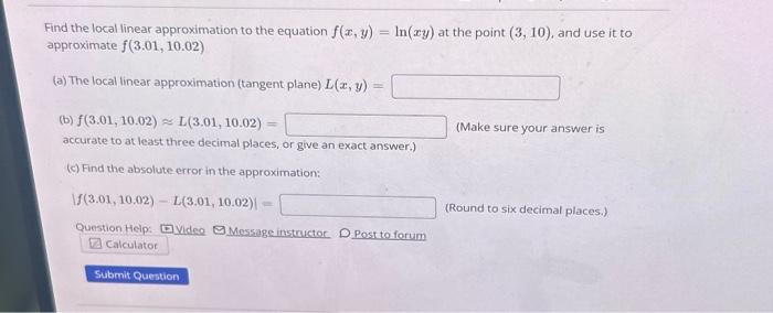 Solved Find the linear approximation to the equation | Chegg.com
