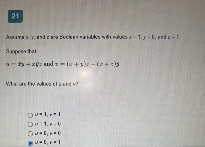Solved Assume x,y, and z are Boolean variables with values | Chegg.com Solved Assume x,y, and z are Boolean variables with values | Chegg.com