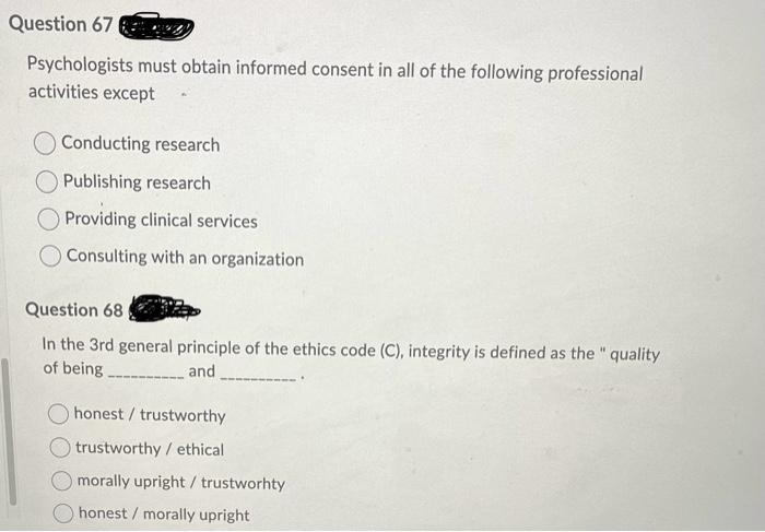 Solved Psychologists must obtain informed consent in all of | Chegg.com