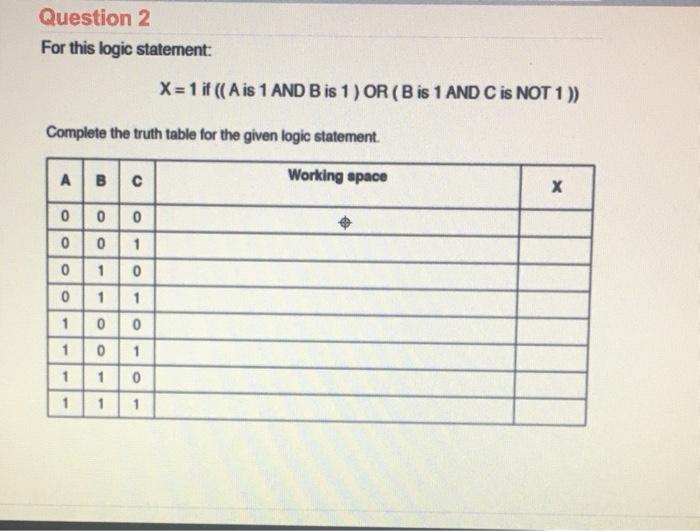Solved For this logic statement: X=1 if (( A is 1 AND B is 1 | Chegg.com