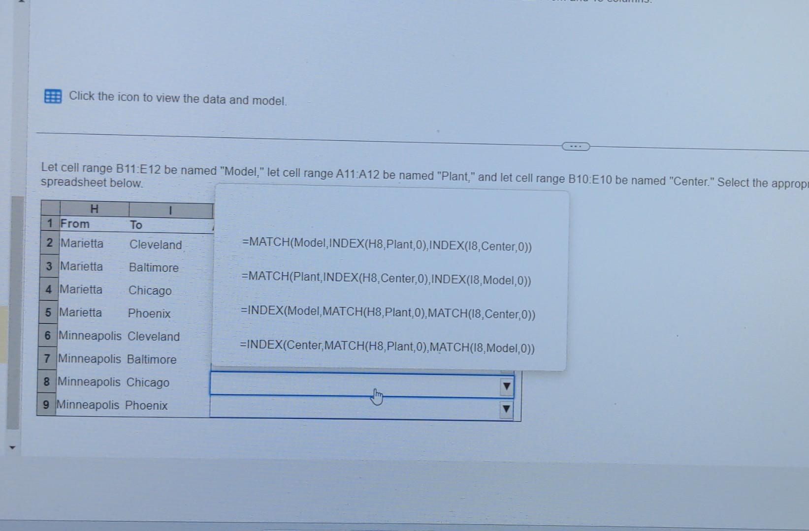 Solved Use INDEX and MATCH functions to fill in a table that | Chegg.com