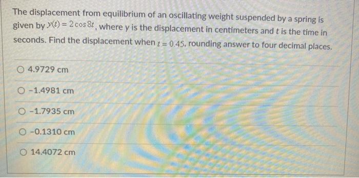 Solved The displacement from equilibrium of an oscillating | Chegg.com