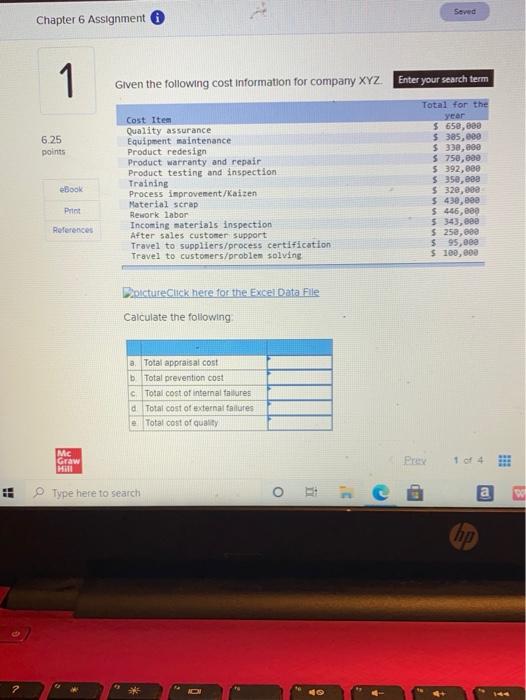 Solved Seved Chapter 6 Assignment 1 Given The Following Cost 4167