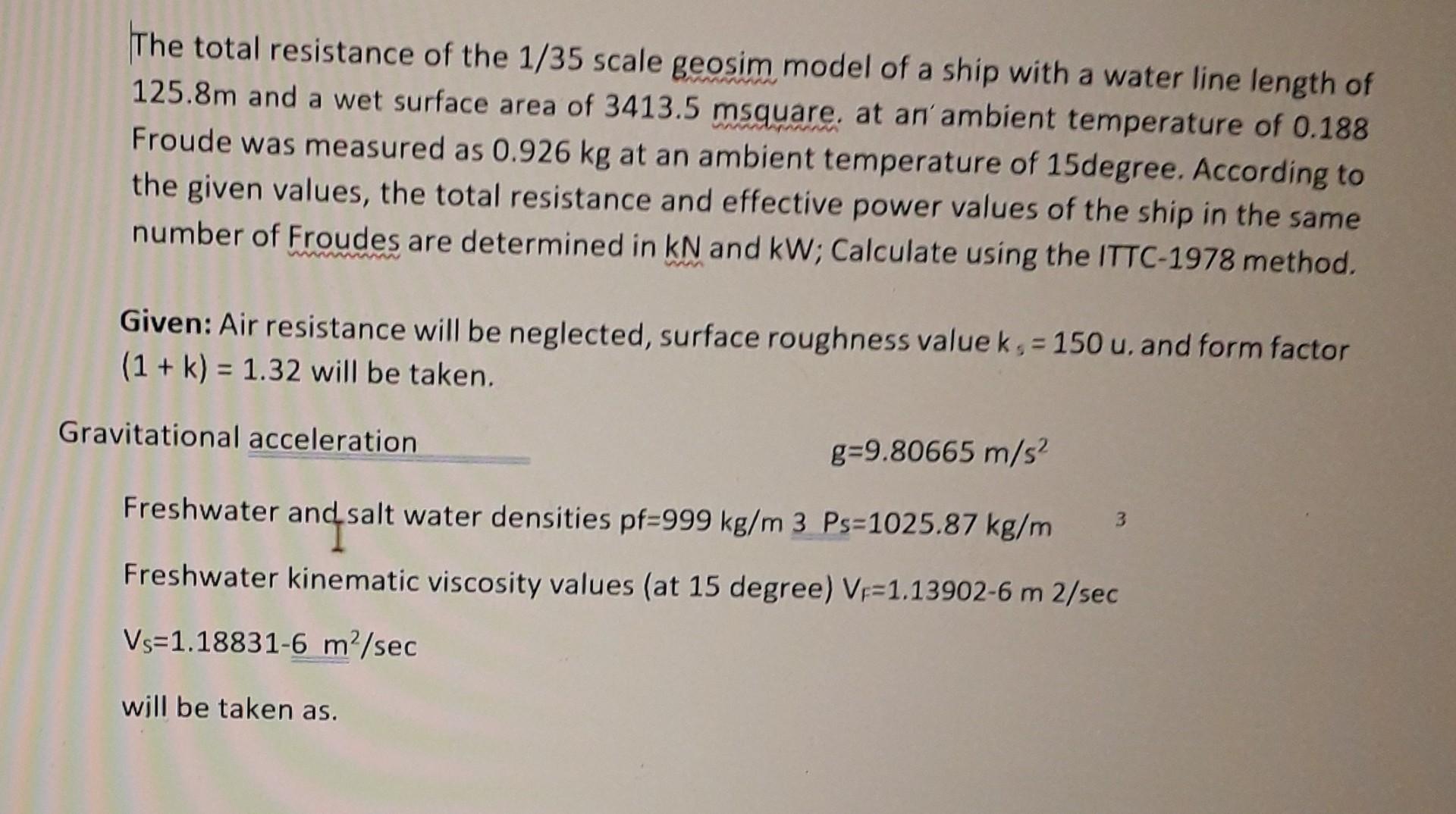 Solved The total resistance of the 1/35 scale geosim model | Chegg.com